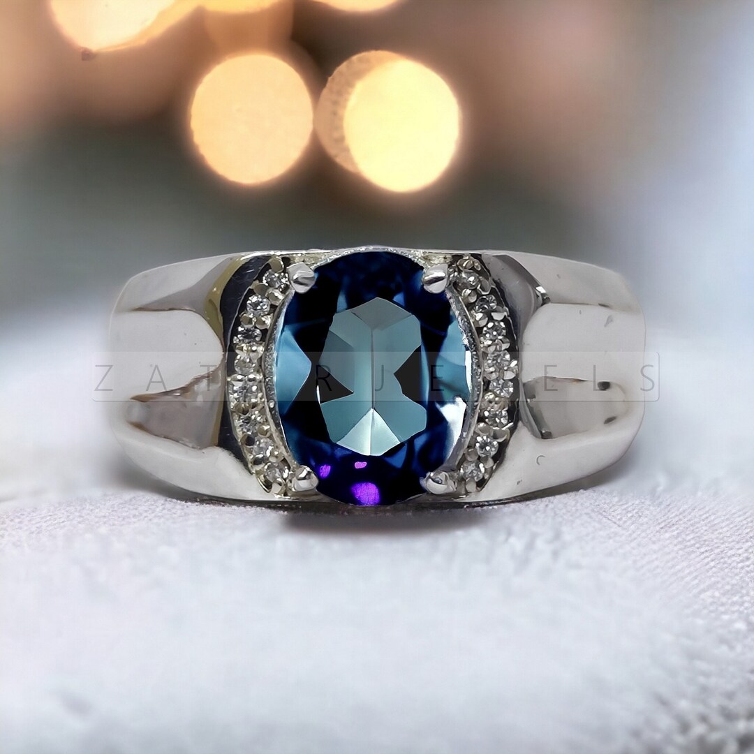 Alexandrite Men's Ring: Oval Gemstone, Sterling Silver, Handmade - Etsy