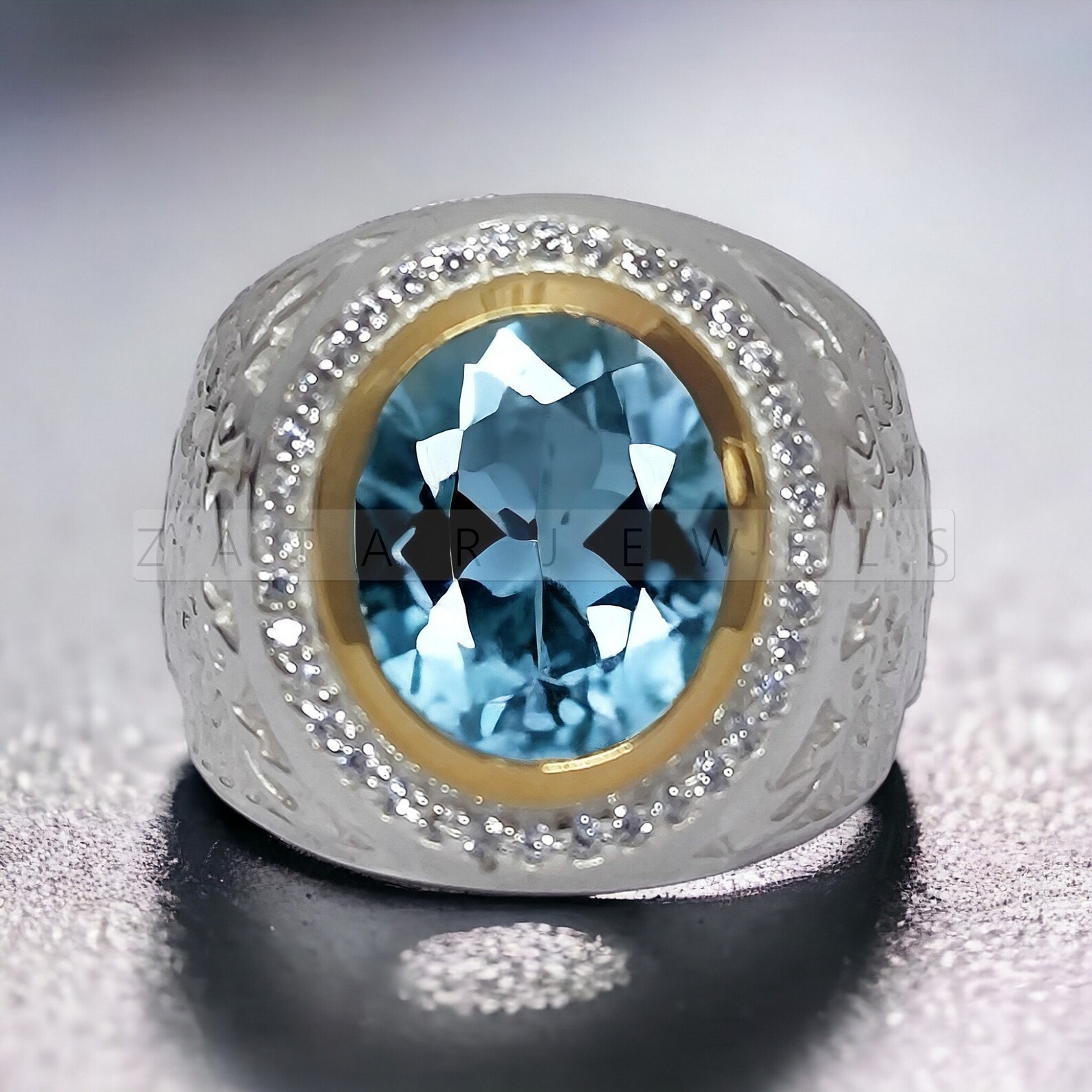 Aquamarine Men's Ring, Handmade Men's Ring, 925 Sterling Silver ...