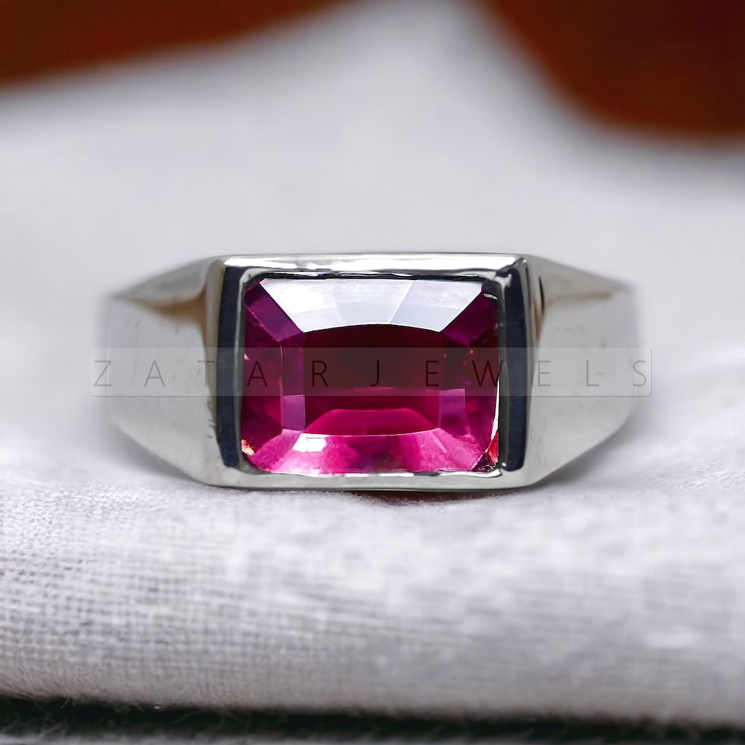Real Ruby Men Ring Handmade Ring Vintage Ring 14K Gold Over Statement Ring Groom Ring ...