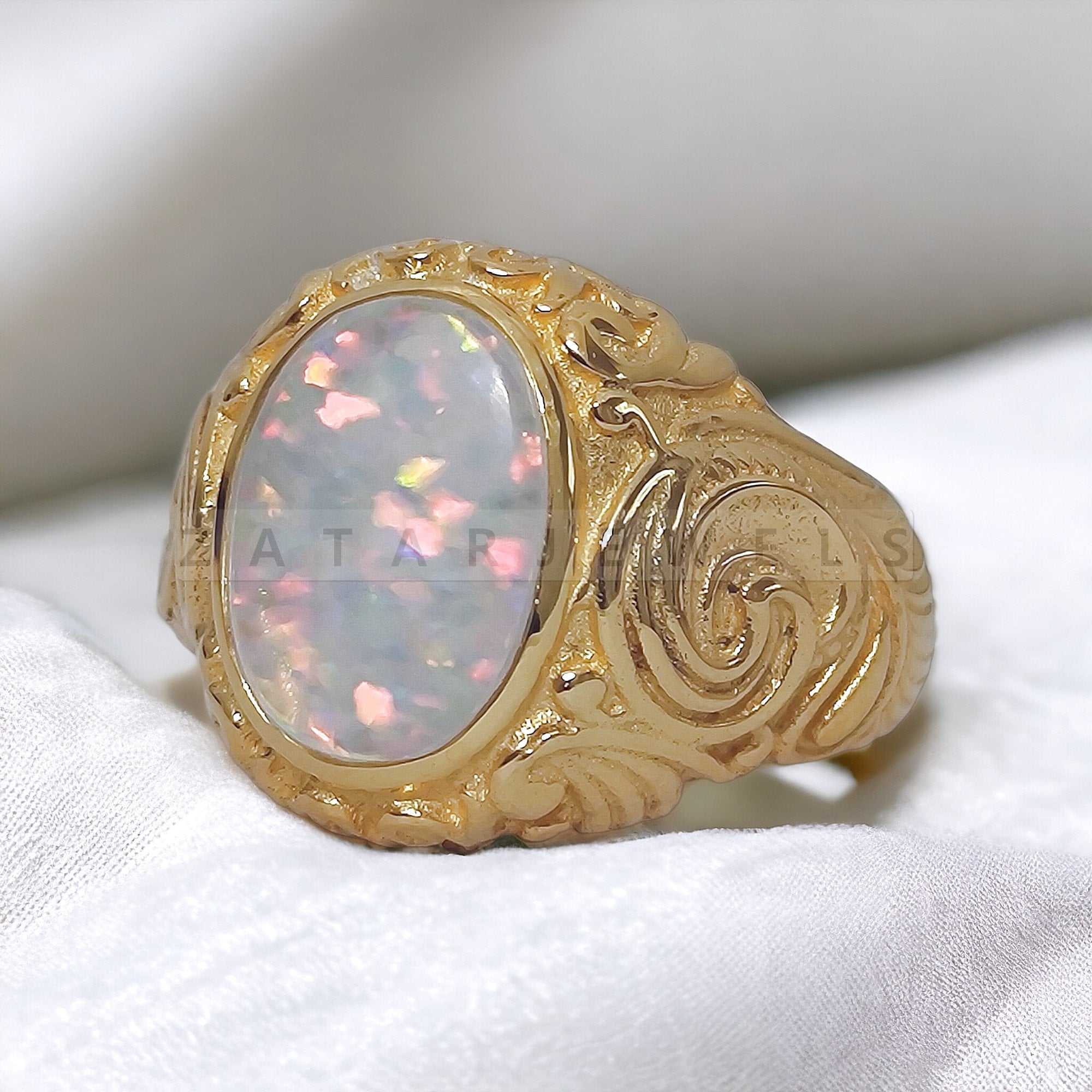 Opal Ring for Men, Wedding Ring, Luxury Opal Ring, 14k Gold Over ...