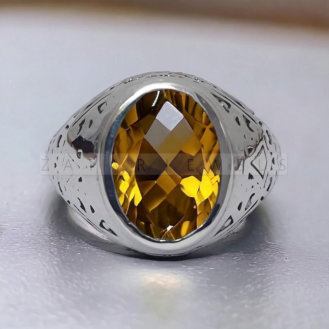 Citrine Men's Ring Engagement Ring Natural Citrine Gemstone Ring ...