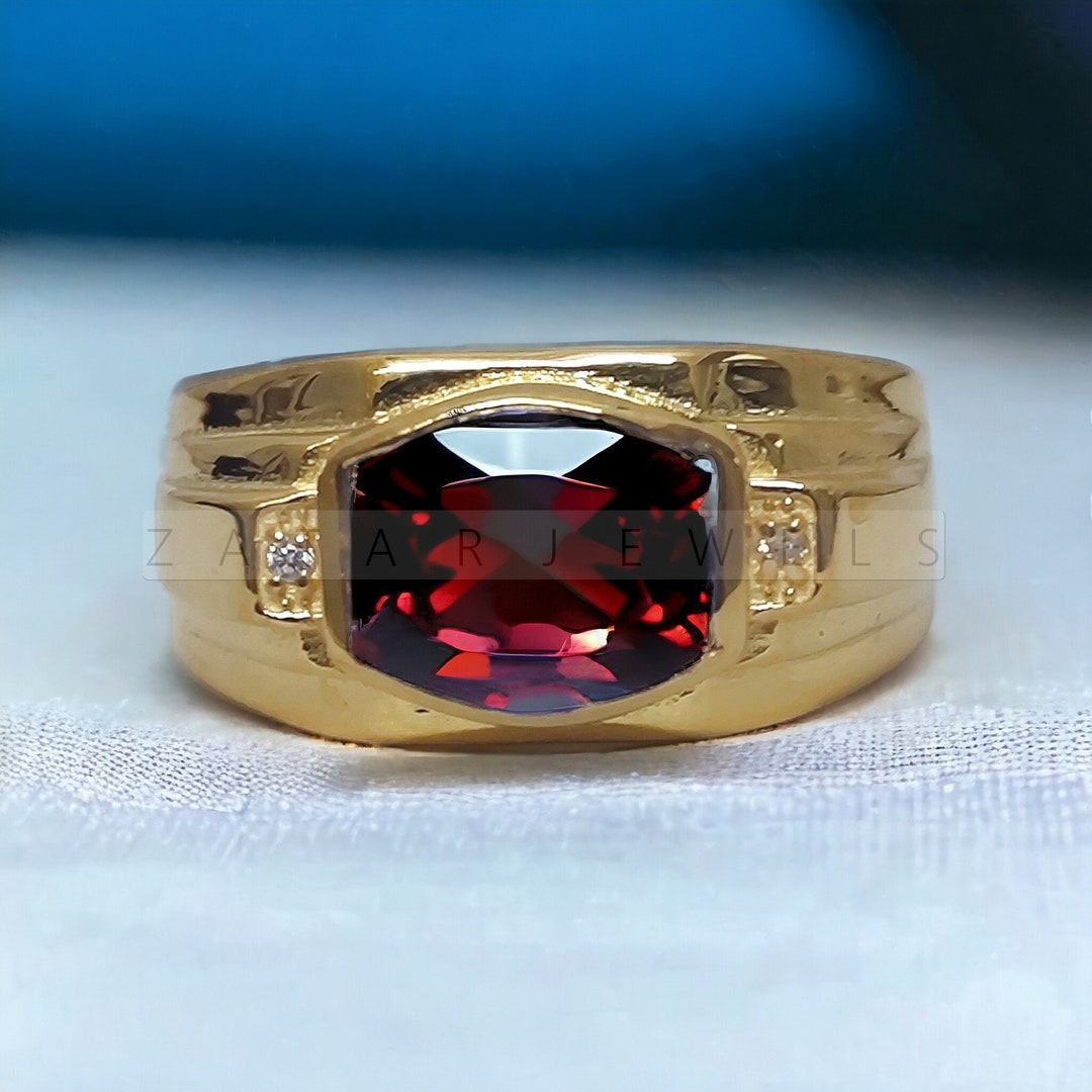 Real Garnet Men's Ring, Engagement Ring, Promise Ring, Art Deco Ring ...