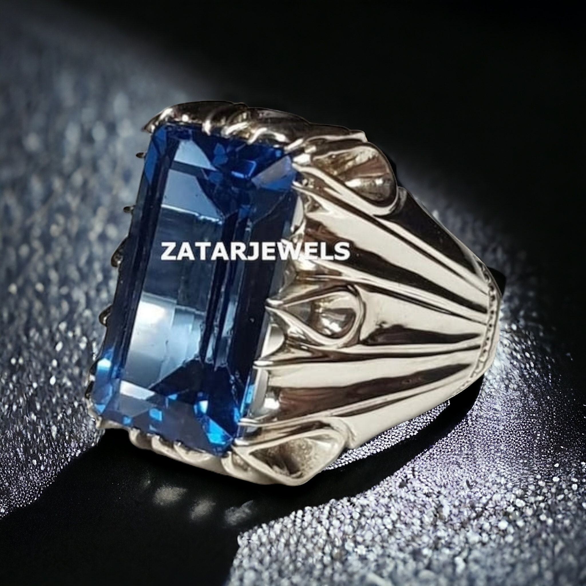 London Blue Topaz Ring for Men, Handmade Ring, Wedding Ring, Gift for ...