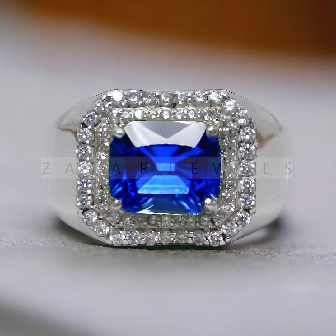 Blue Sapphire Men's Ring, Natural Blue Sapphire Ring, Engagement Ring ...