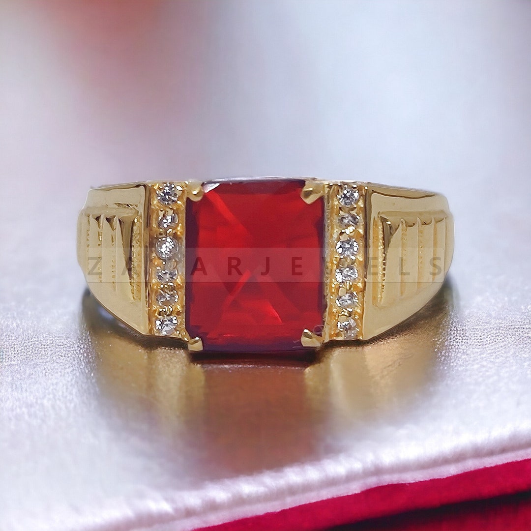 Real Ruby Men Ring Handmade Ring Vintage Ring 14K Gold Over Statement ...