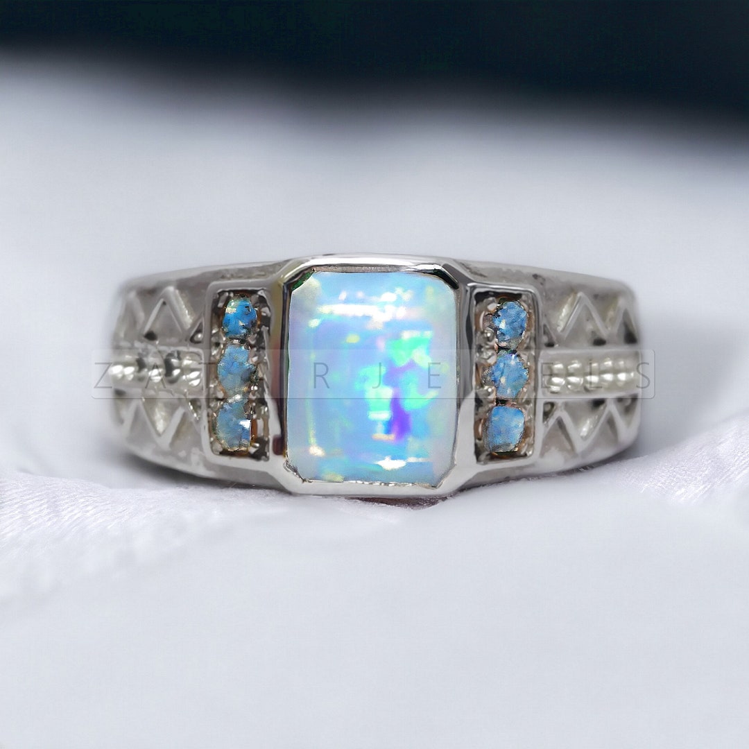 Opal Ring for Men, Anniversary Ring, Handmade Ring, 14k Gold Over ...