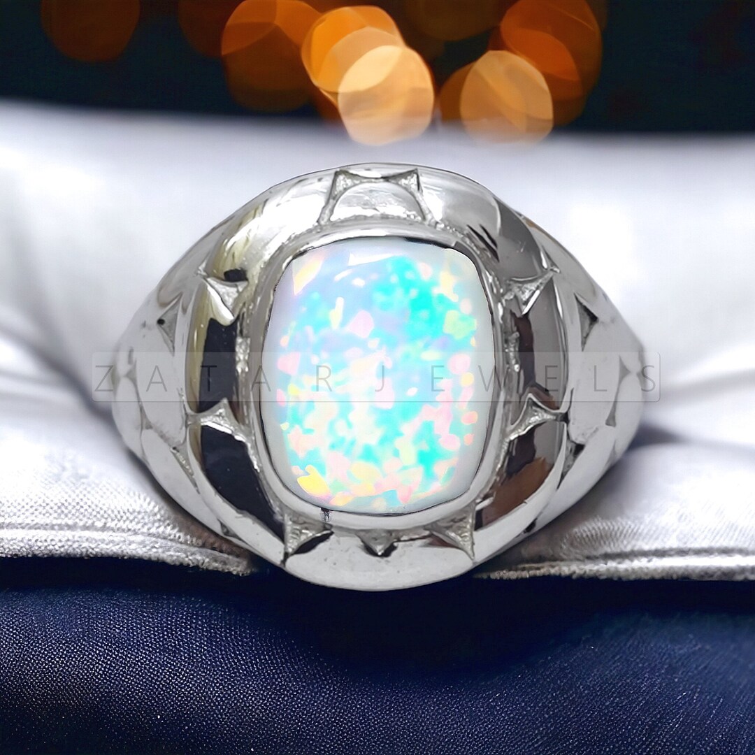 Opal Ring for Men, Wedding Ring, Luxury Opal Ring, 14k Gold Over ...