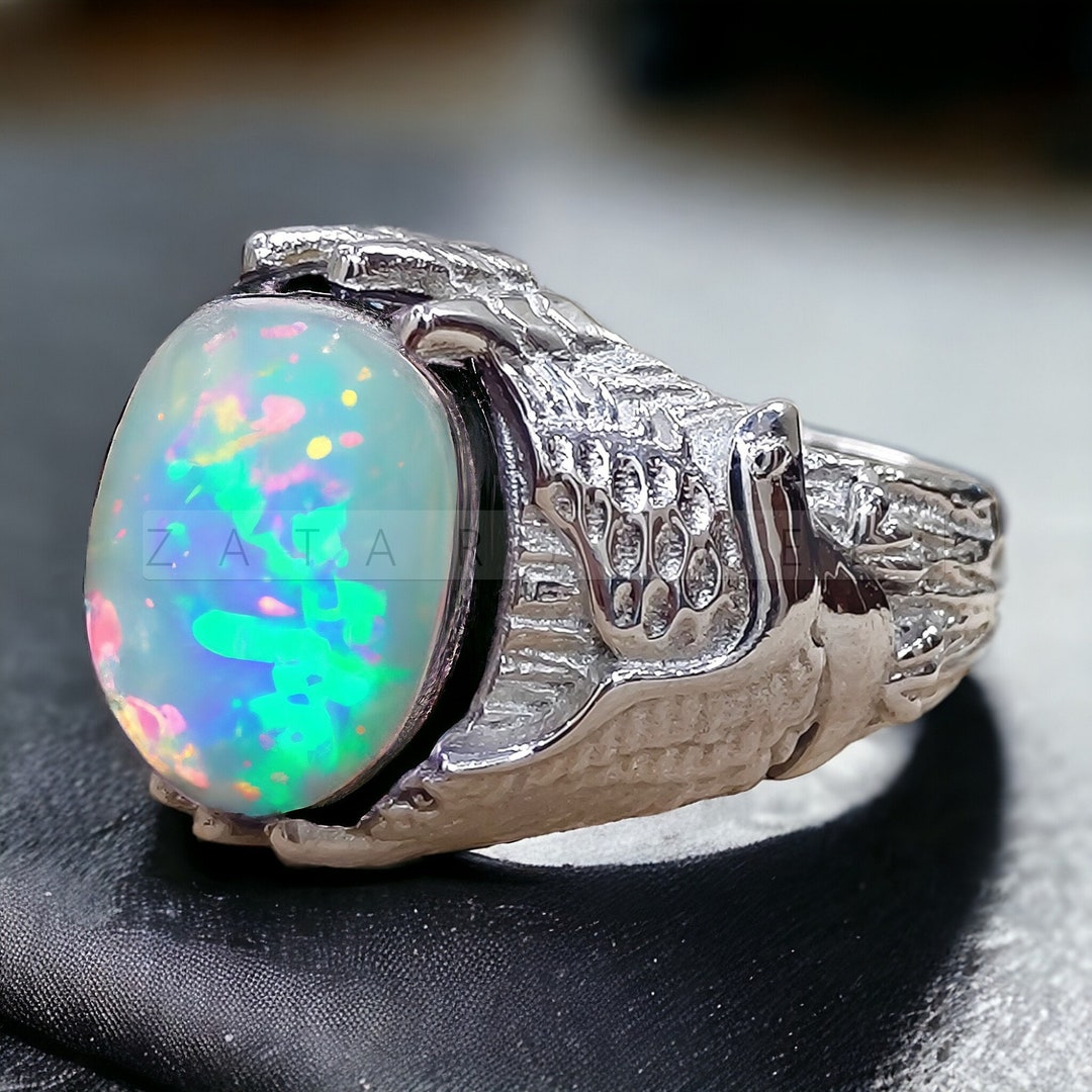 Natural Opal Men Ring AAA Quality Opal Gemstone Ring, Handmade Fire Opal Ring Personalised ...