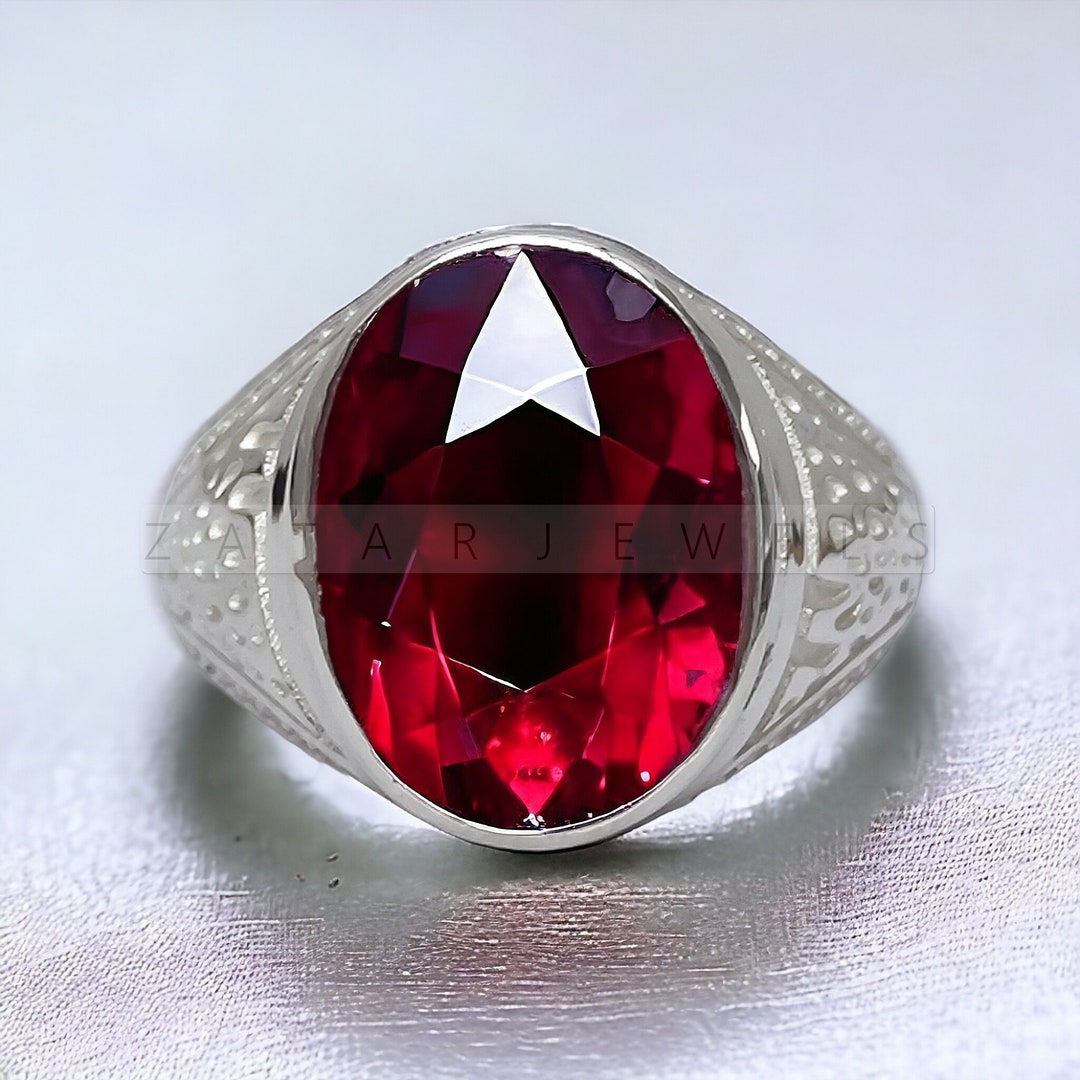Pink Ruby Ring for Men, Engraving Ring, Stylish Ring for Men, Free ...