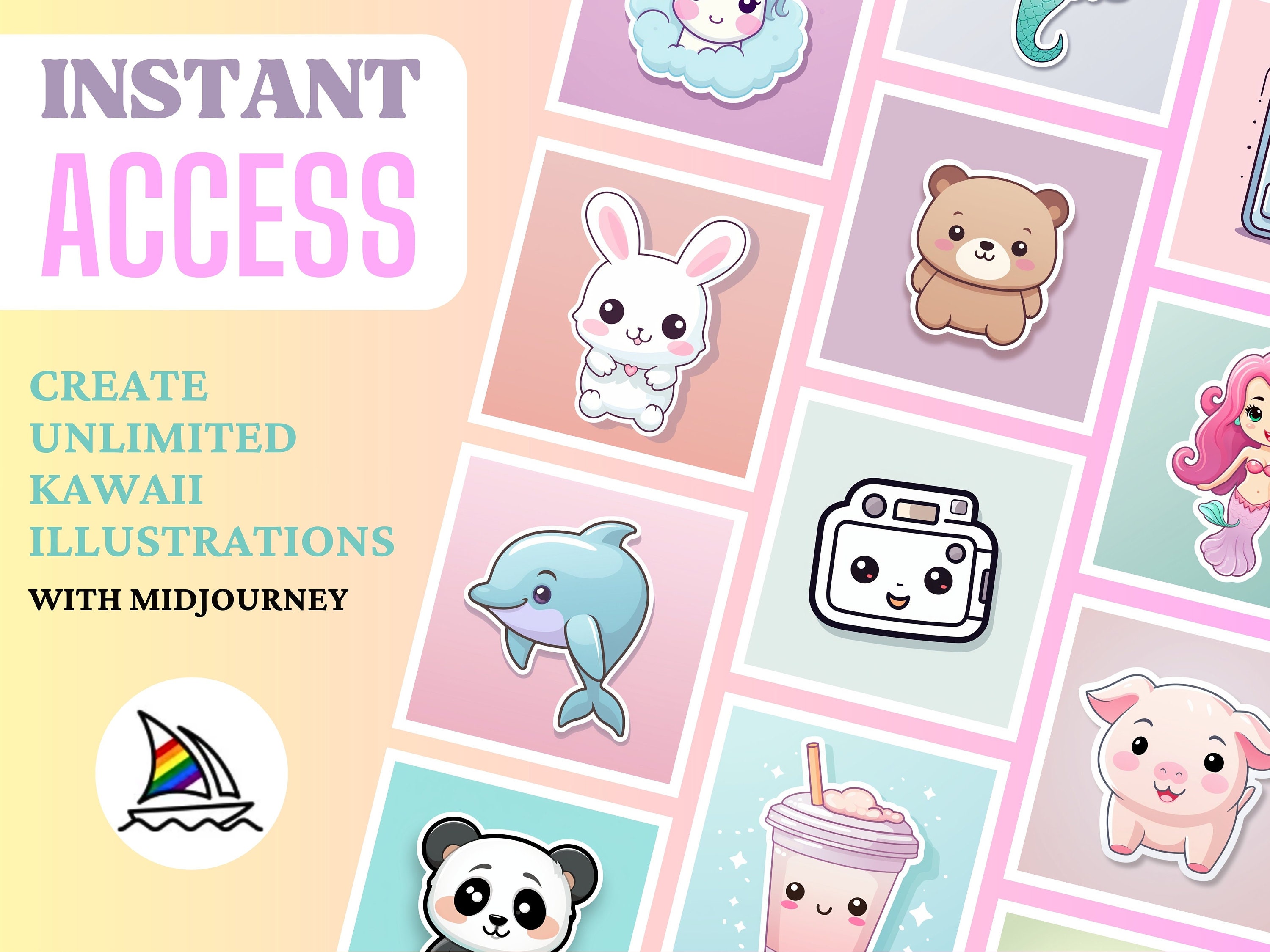 KAWAII Stickers Illustration Midjourney Prompts, AI Illustrations, Cute ...