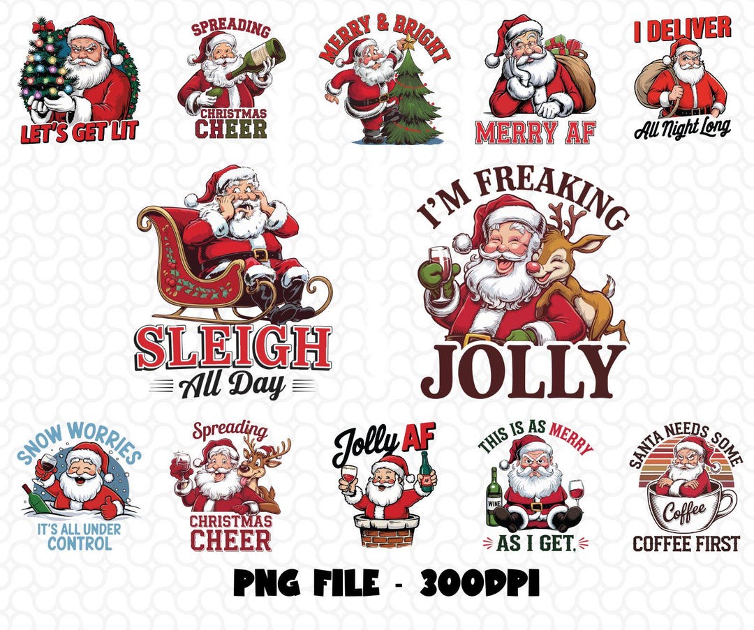 Snarky Santa Claus PNG Bundle, Funny Xmas Png, Grumpy Santa Print ...
