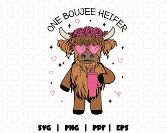 One Boujee Heifer Svg, Heifer Valentine Png, Highland Cow Valentine Png ...