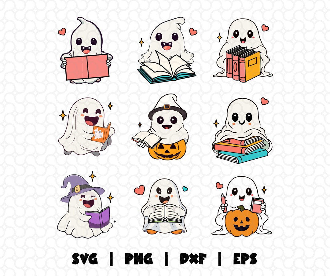 Ghost Reading Png , Funny Book Lover Halloween PNG, Cute Ghost Book ...