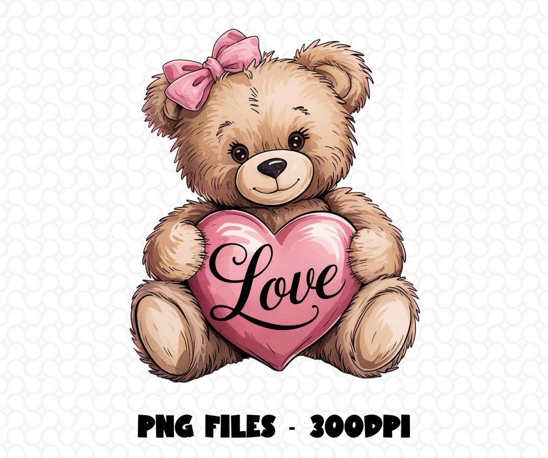 Valentine's Day Bear Clipart Png, Retro Bear With Heart Preppy Png ...