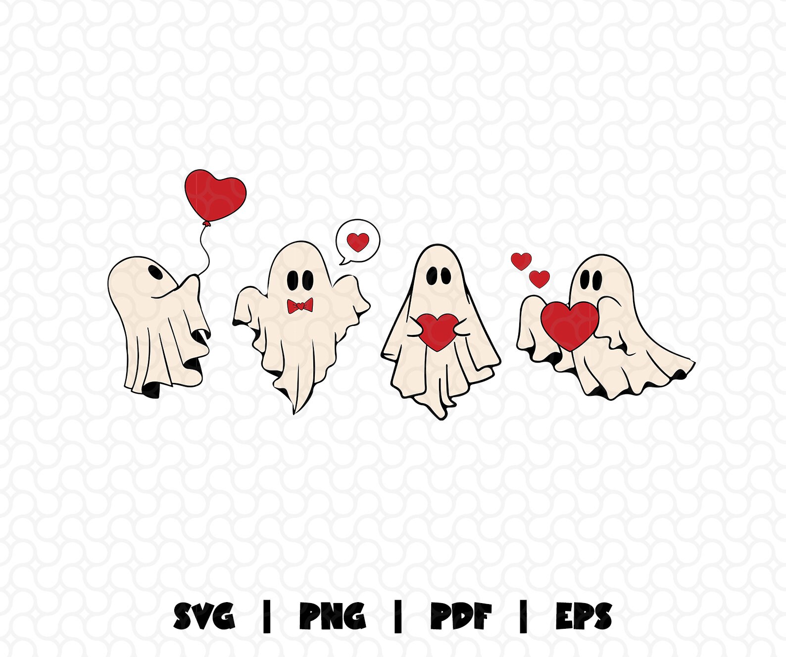 Valentine's Day Ghost Svg Png, Ghosts With Hearts Graphic, Retro Ghost ...