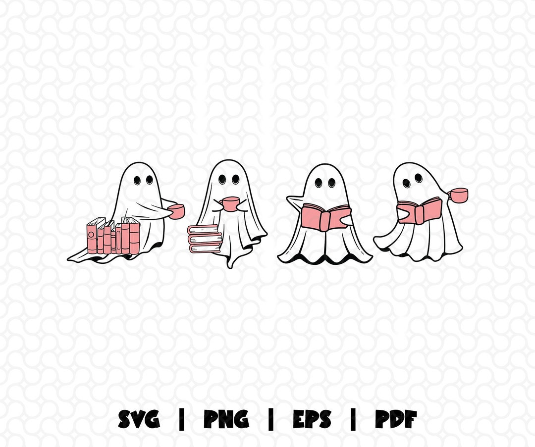 Cute Ghost Reading Books Svg Png, Funny Book Lover Halloween Svg, Book ...