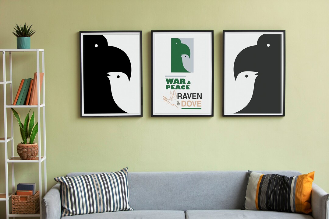 Set of 3 War and Peace Raven and Dove Print War and Peace - Etsy