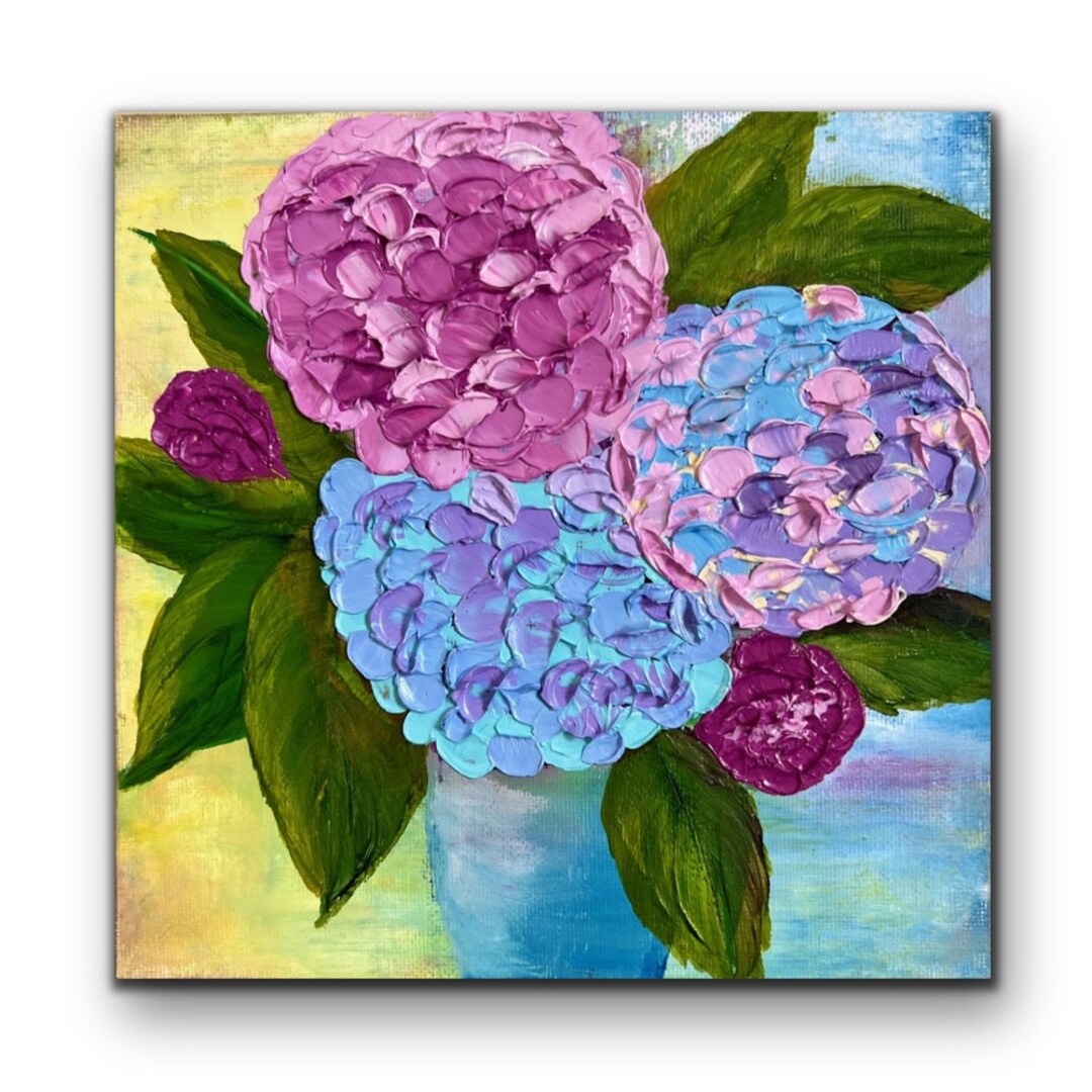 Hydrangeas Abstract Original Floral Oil Painting Small 3D Effect ...
