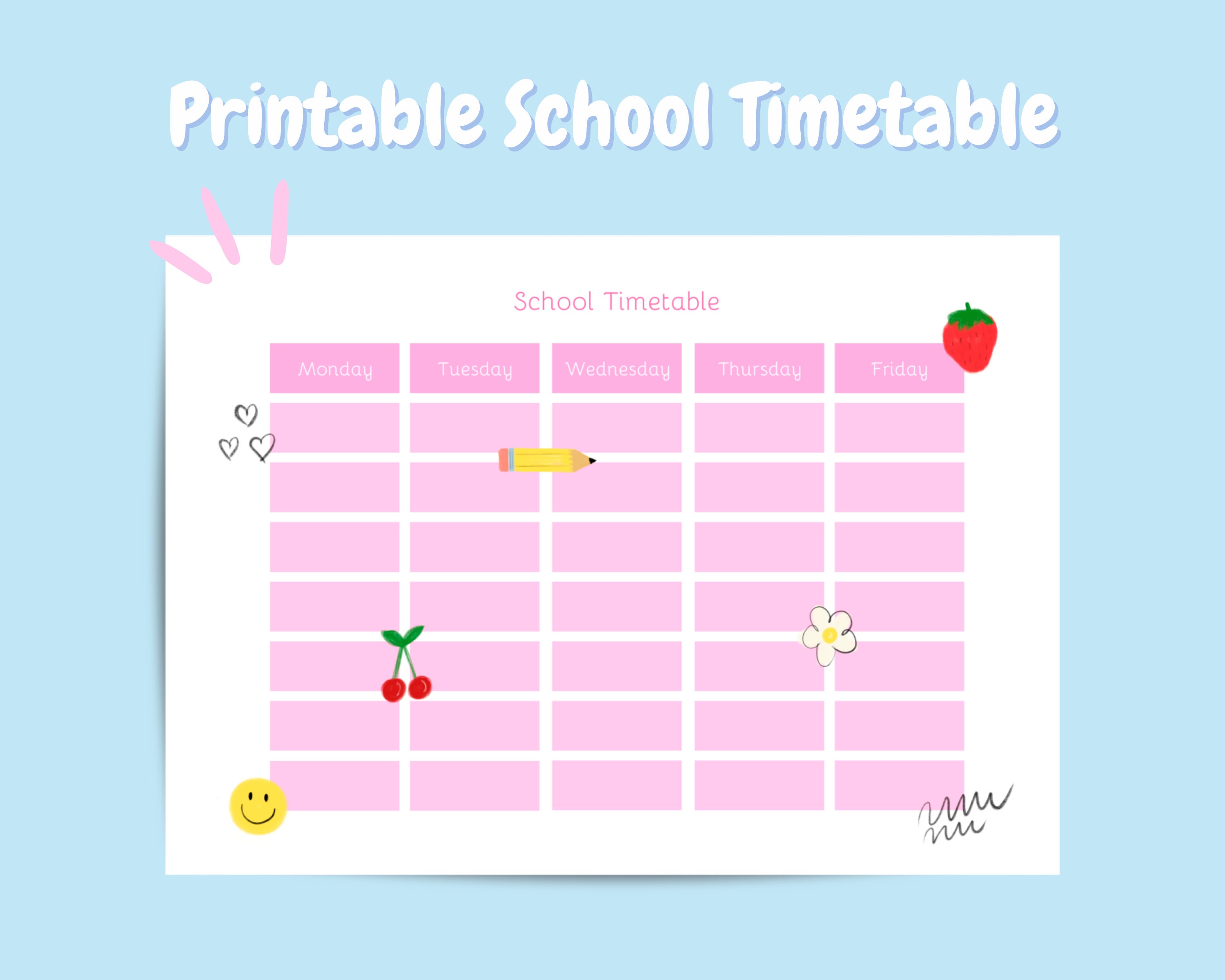 School Timetable Printable PDF Digital Download A4 - Etsy