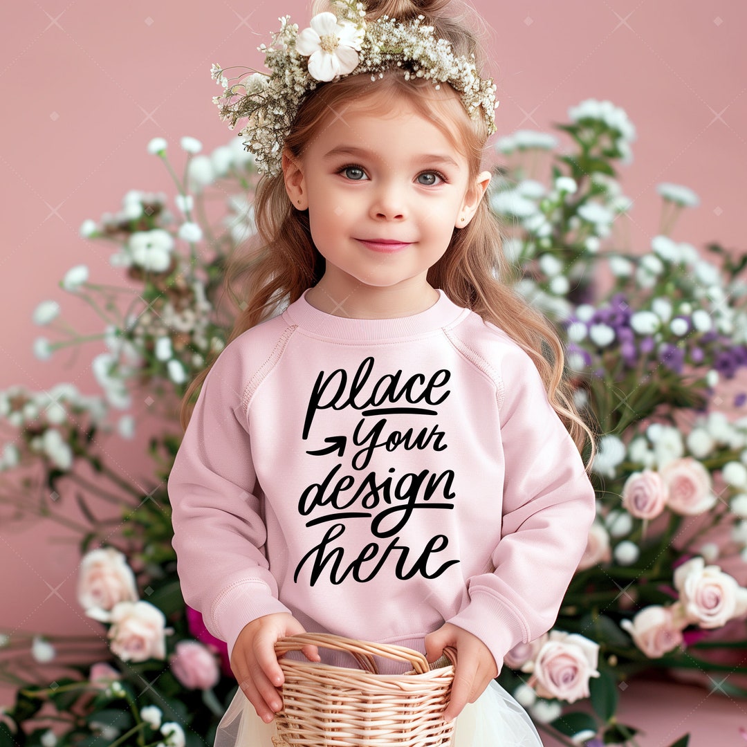 Toddler Shirt Mockup Kids Pink Sweatshirt Mockup Preschooler Girl Model ...