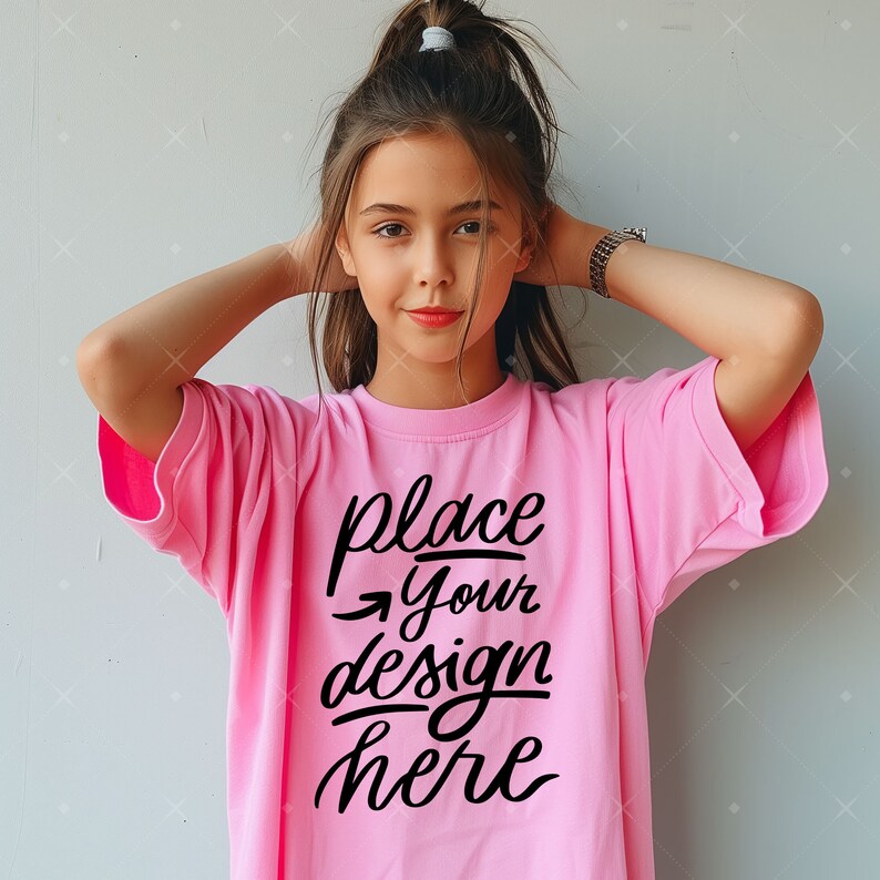 BUY 2 GET 40% OFF/ Young Girl Model Pink T-shirt Mockup Kid Girl Tshirt ...