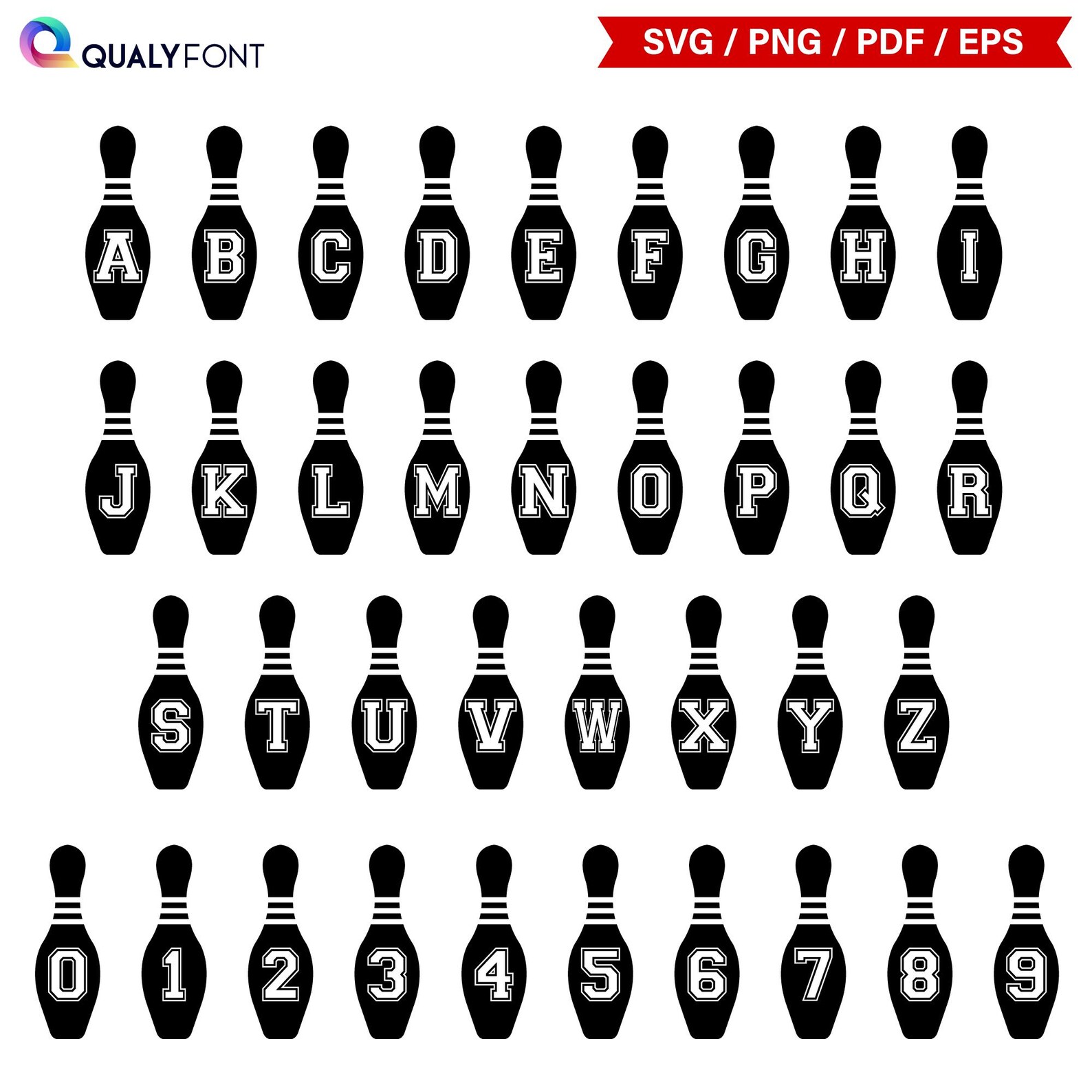 BOWLING/ Bowling Font Svg, Bowling Pin Letters & Numbers, Bowling ...