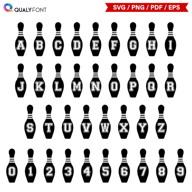 BOWLING/ Bowling Font Svg, Bowling Pin Letters & Numbers, Bowling ...