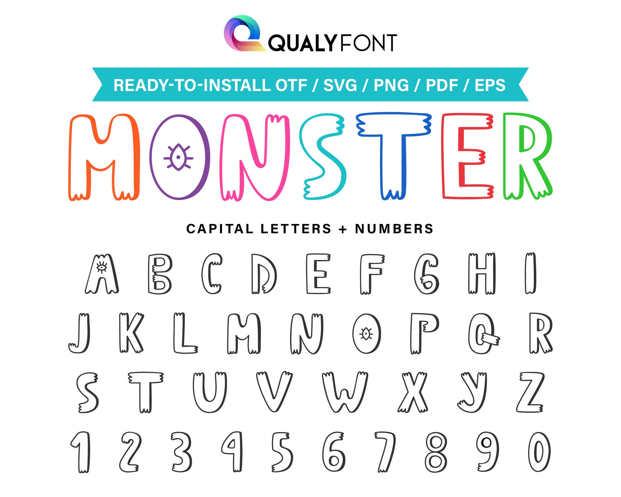 MUSHY MONSTER/ Monster Font Otf, Svg, Png, Eps, Pdf, Cute Monster Font ...