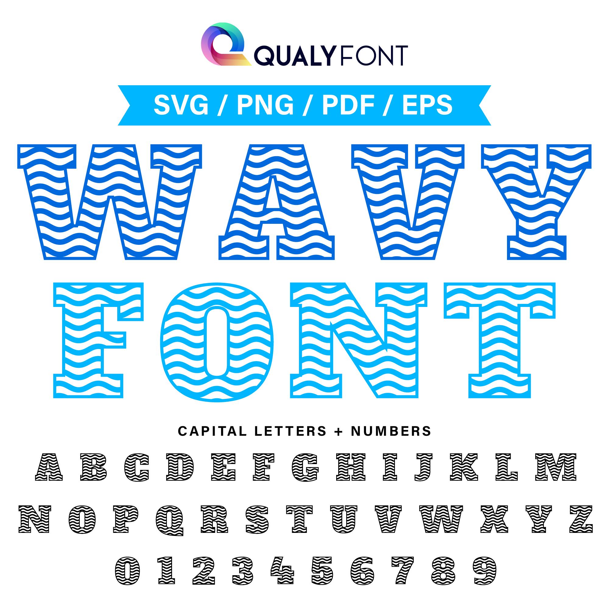 WAVY FONT/ Svg, Png, Eps, Pdf, Wave Alphabet Letters & Numbers, Water ...