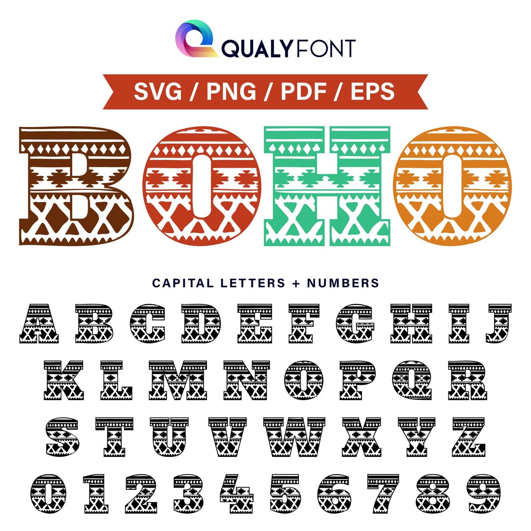 BOHO/ Boho Font Svg, Png, Eps, Pdf, Ethnic, Tribal Pattern Alphabet ...