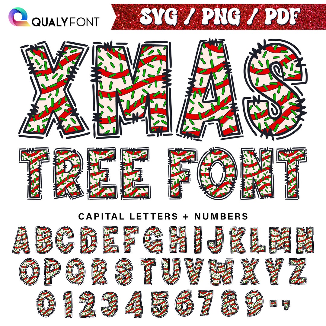 Christmas Tree Cookie Font PNG, SVG, PDF, Xmas Alphabet, Capital ...