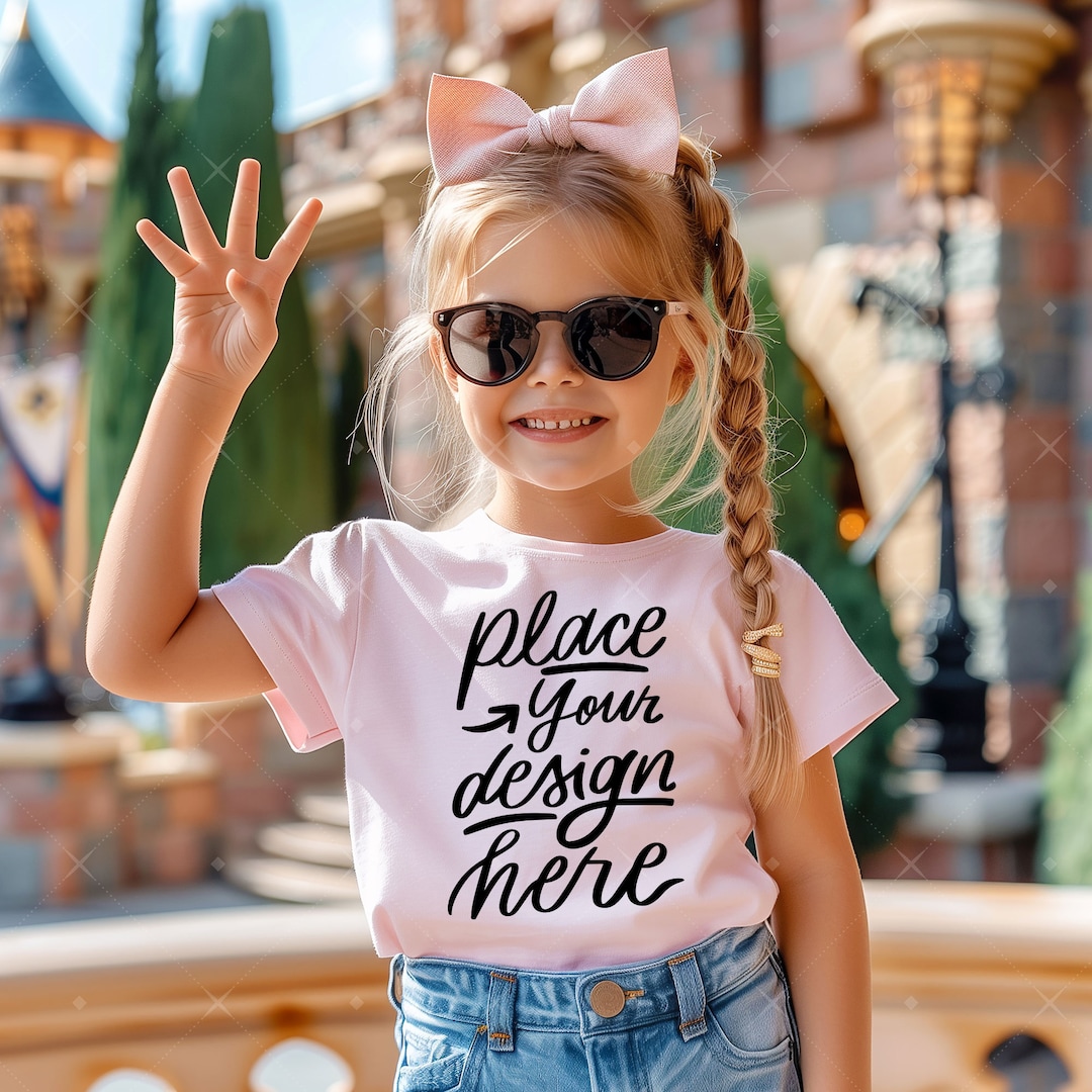 Kids Model Pink Tshirt Mockup Kid Girl T-shirt Mockup Young Girl Tshirt ...