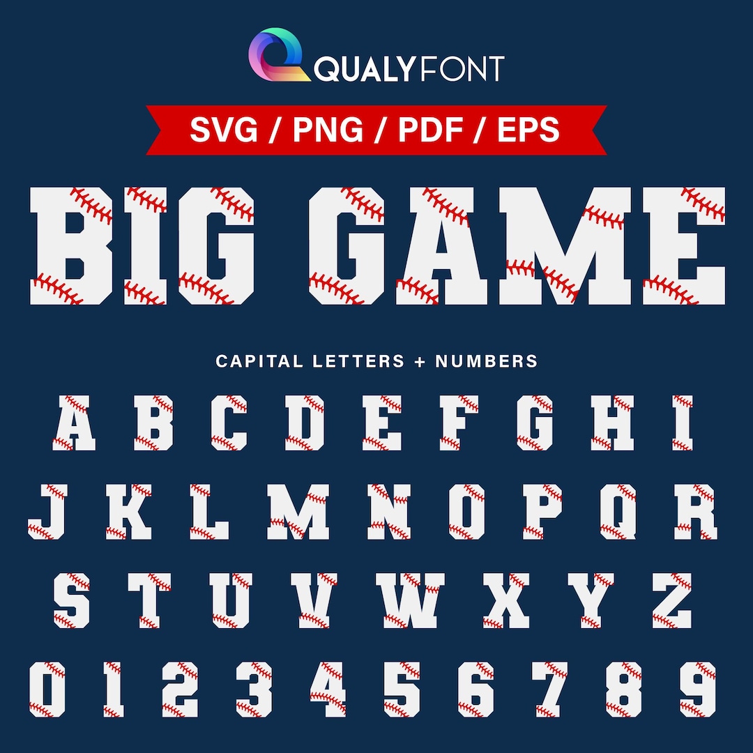 BIG GAME/ Baseball Font Svg, Png, Eps, Pdf, White Red Alphabet Letters ...
