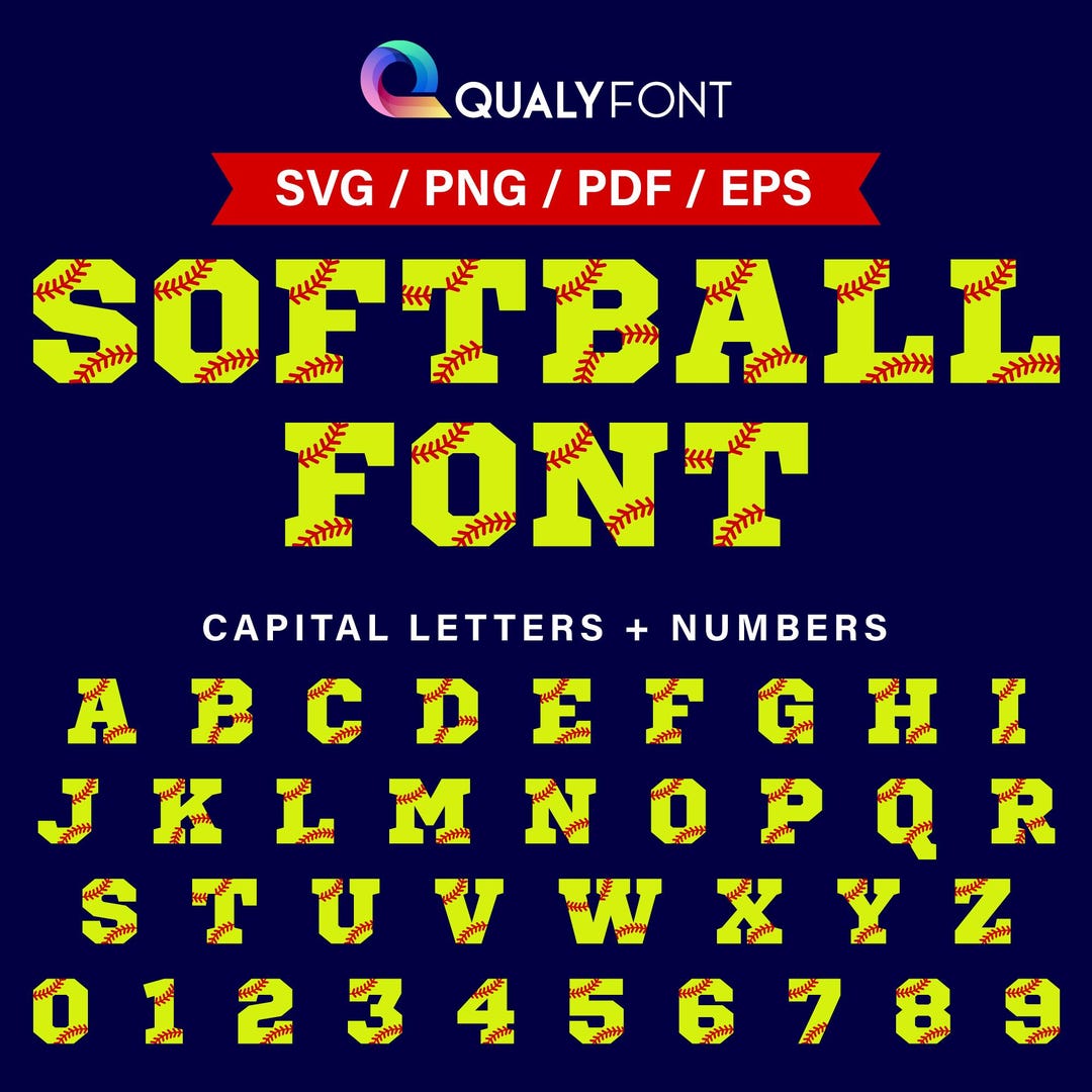 SOFTBALL/ Softball Font Svg, Png, Eps, Pdf, Yellow Red Stitches ...