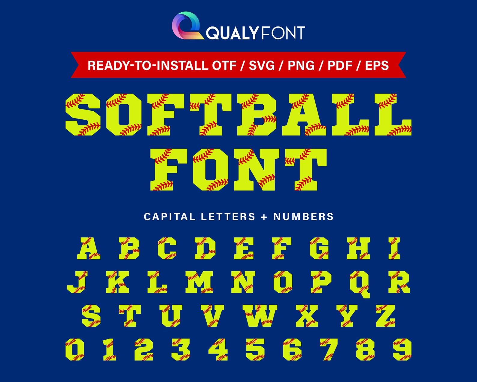 SOFTBALL/ Softball Font, OTF Layered Svg Printable Png, Yellow & Red ...