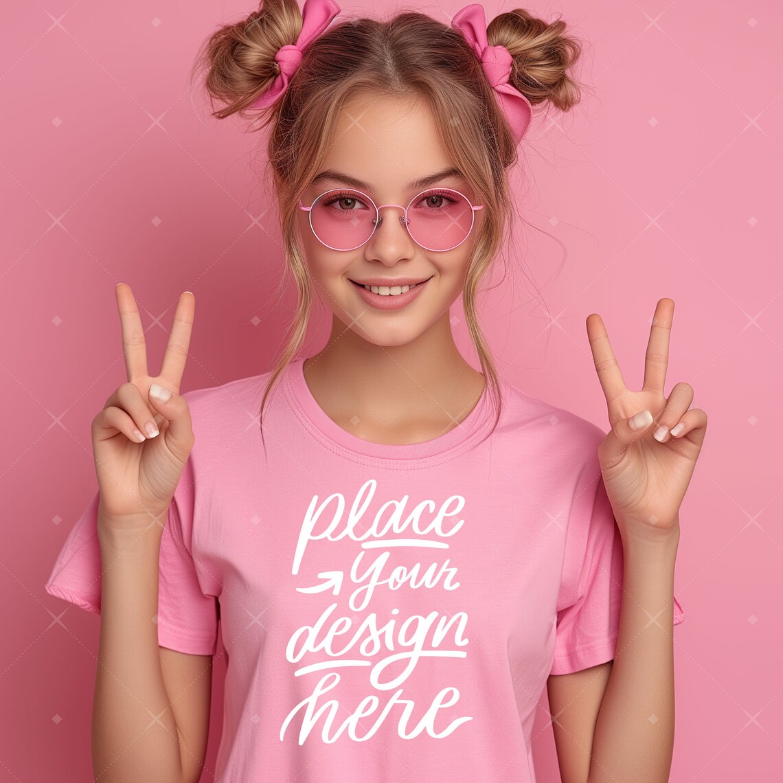 Young Girl Model Mockup, Pink T-shirt, Bella Canvas 3001T, Teen ...