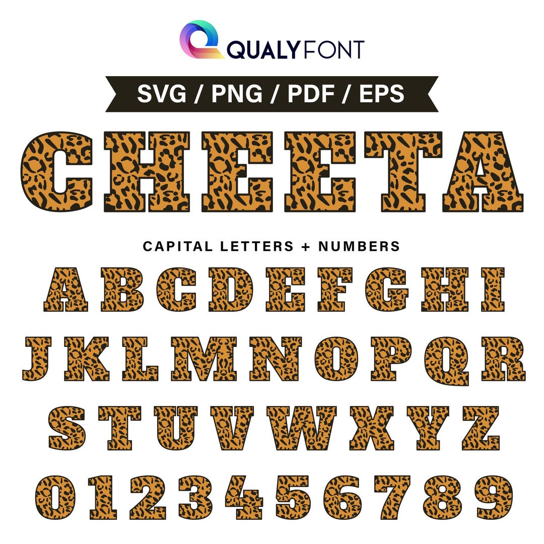 CHEETA/ Cheetah Font Svg, Png, Eps, Pdf, Leopard Skin Pattern Alphabet ...
