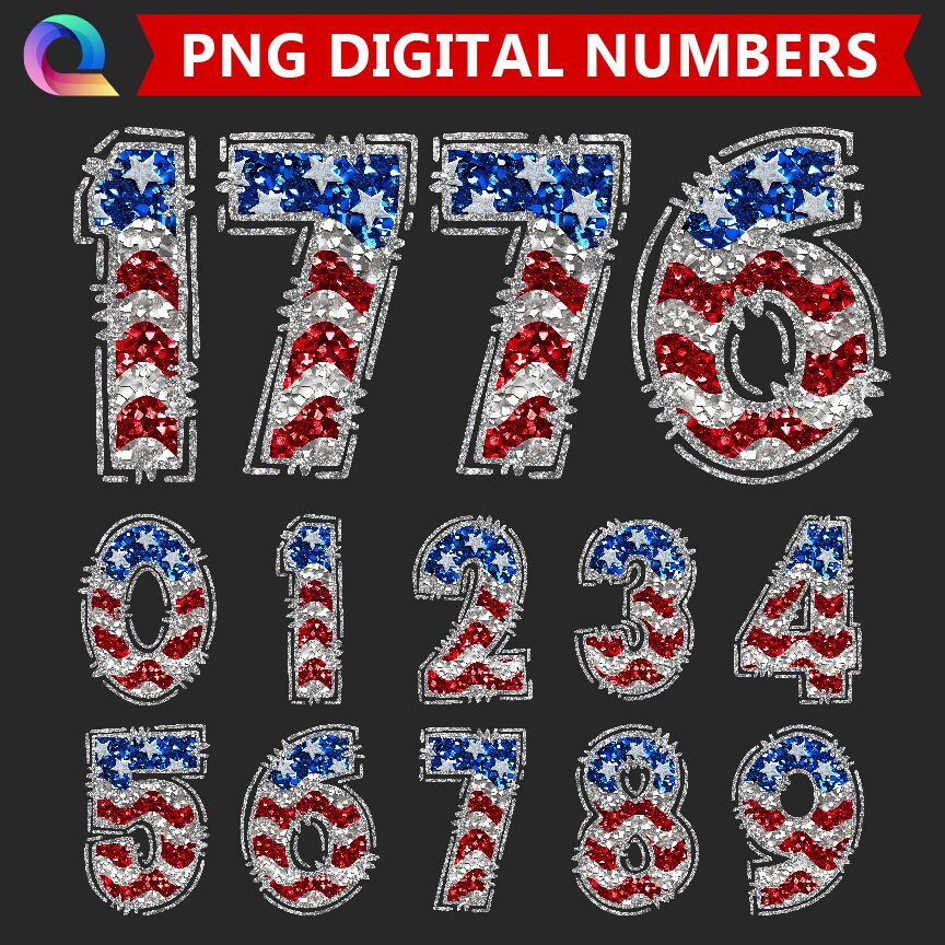 USA Flag Filled Numbers Png, American Flag Numbers Png, Sparkling ...