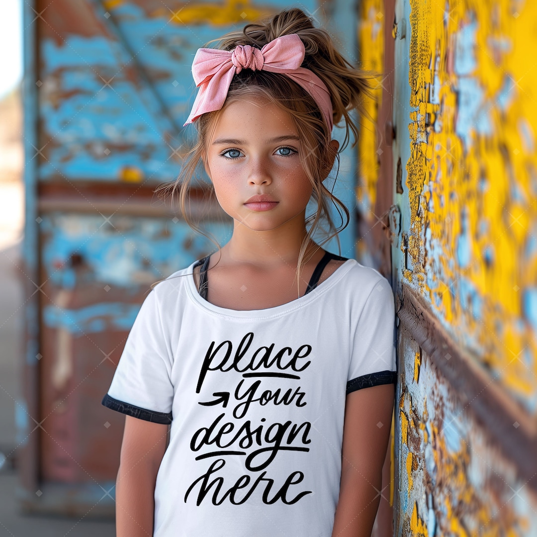 Young Girl Models T-shirt Mockup Kids White Tee Mockup Children T-shirt ...