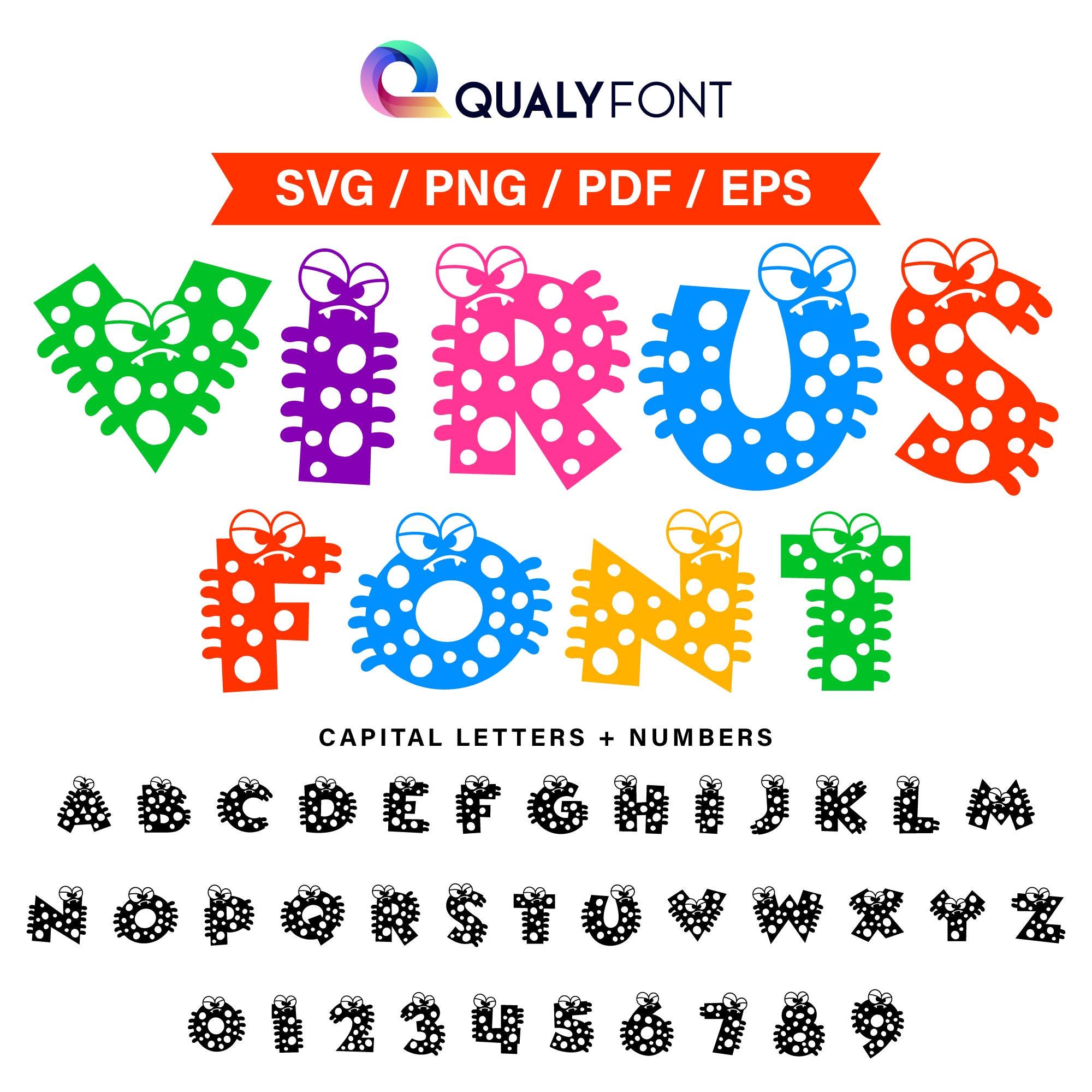 VIRUS FONT/ Funny Eyed Font Svg, Png, Eps, Pdf, Microscope Life, Micro ...