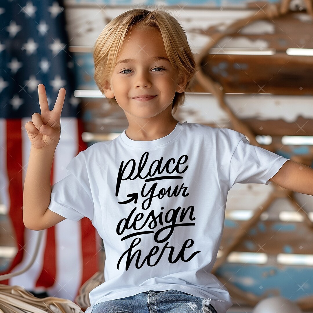Kid Boy Model Tshirt Mockup Kids White Tee Mockup Memorial Day 4th of ...
