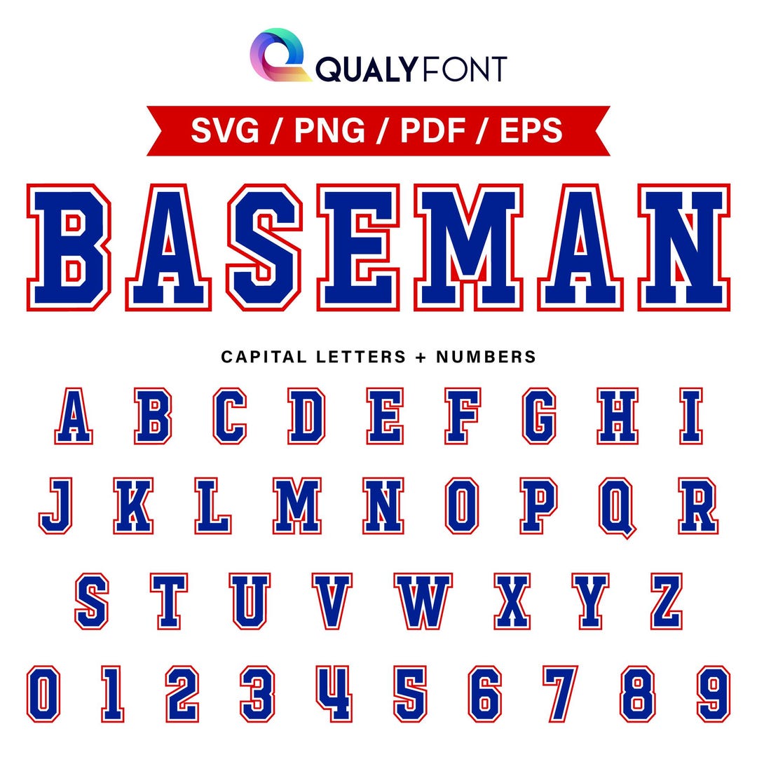 BASEMAN/ Baseball Font Svg, Png, Eps, Pdf, Outline Blue Red, Baseball ...