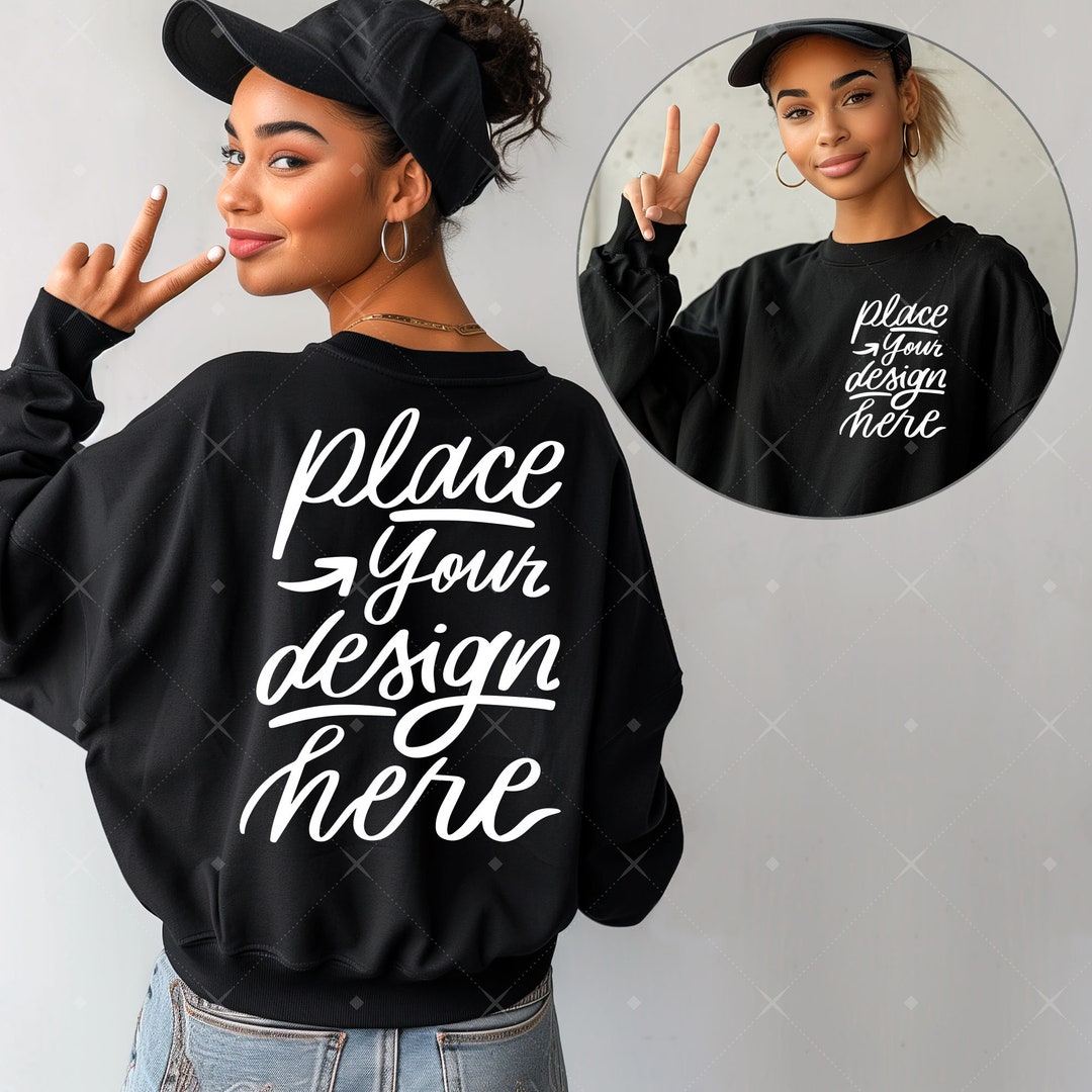 Teenage Girl Model Mockup Black Shirt Mockup Back and Front View Mock ...
