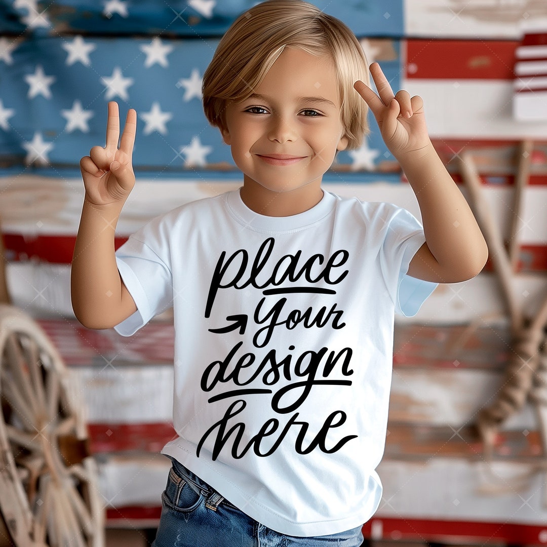 Kid Boy Model Tshirt Mockup White Bella Canvas 3001t Mock up Kids Tee ...