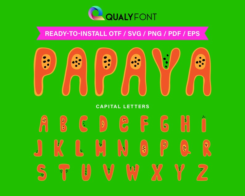 JUICY PAPAYA/ Papaya Font, Fruit Font for Crafters, Orange Capital ...