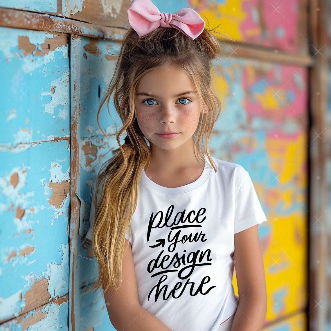 Kids White Tshirt Mockup Bella Canvas 3001t Mockup Children Girl Model ...