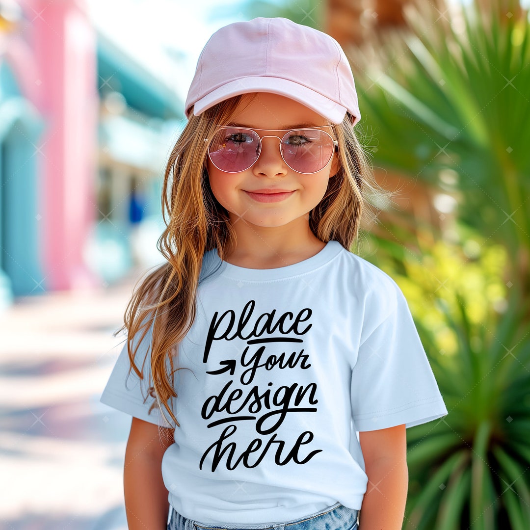 Girl Model Tshirt Mockup Bella Canvas Kids Mockup White T-shirt Mockup ...