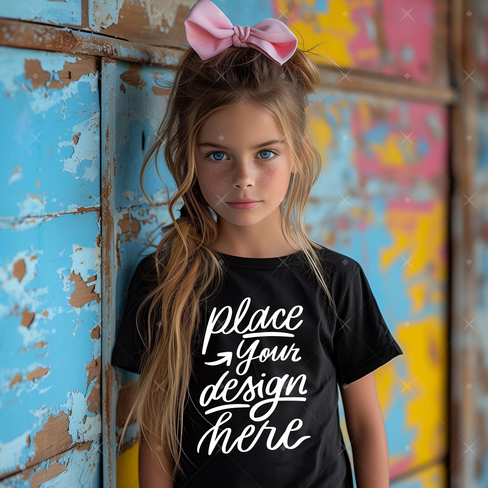 Black T-shirt Mockup Kids Bella Canvas 3001T Teen Model T-shirt Mockup ...