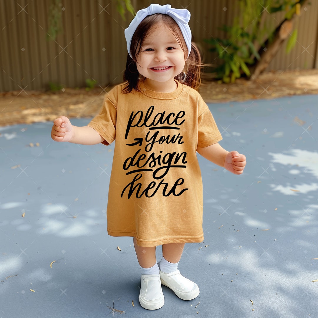 Little Girl Model Mockup Oversized Tshirt Mockup Toddler Yellow T-shirt ...