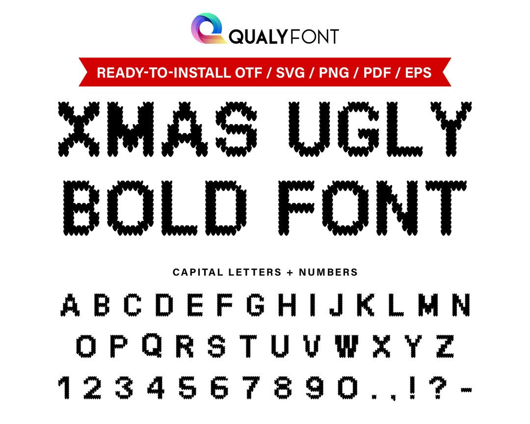 XMAS UGLY BOLD/ Knitted Font Otf, Svg, Png, Ugly Sweater Letters ...